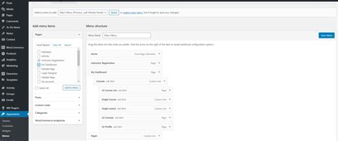 how users can find my dashboard and instructor registration page