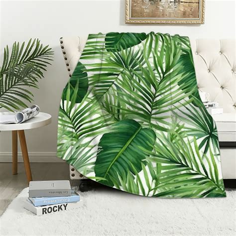 Fumj Tropical Throw Blanket Palm Leaf Flannel Blanket Summer Palm