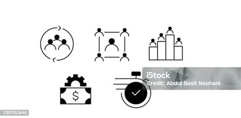 리더십 및 팀 개발 아이콘 리더십 성장 구조화된 팀 회의 목표 달성 성과 효율성 팀 프레젠테이션 편집 가능한 획 및 색상 0명에 대한 스톡 벡터 아트 및 기타 이미지