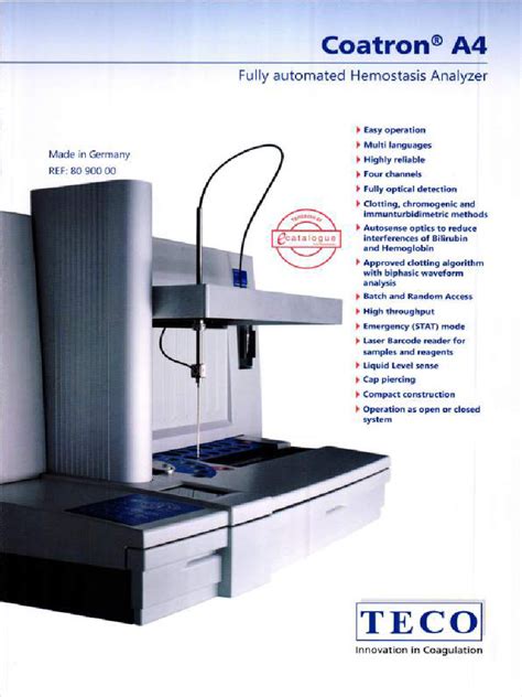 Brosur Coatron A4 Fully Automated Coagulation Analyzer And Accessories
