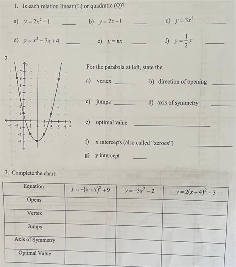 Solved 1 Is Each Relation Linear L Or Quadratic Q A