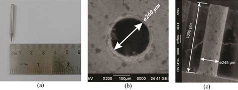 A ø250 µm Electrode Used To Make Hole On The Copper Sheet Using µedm B
