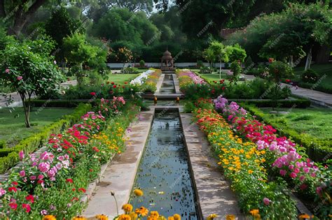 Formal Chahar Bagh Garden Design With Ornate Central Pavilion Symmetrical Persianinspired