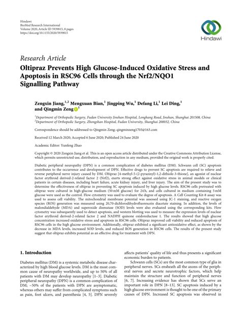 Pdf Oltipraz Prevents High Glucose Induced Oxidative Stress And