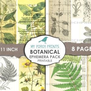 Botanical Ephemera Pack Junk Journal Ephemera Postcard Collage Sheet