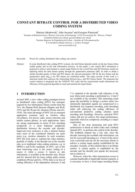 Pdf Constant Bitrate Control For A Distributed Video Coding System