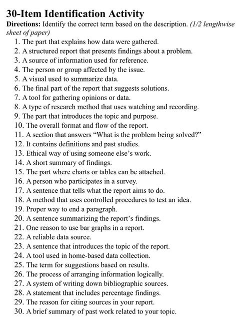 30 Item Identification Activity Directions Studyx