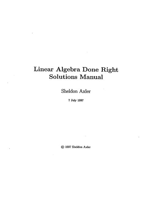 Solution Sheldon Axler Linear Algebra Done Right Solutions Manual 1997