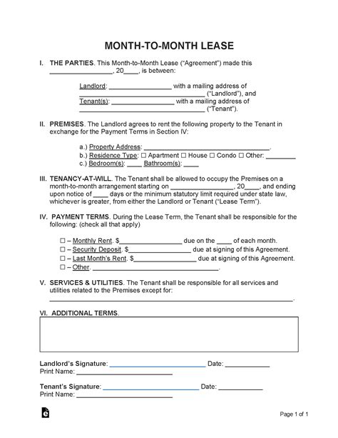 Free Month To Month Rental Agreement Template Pdf Word Eforms