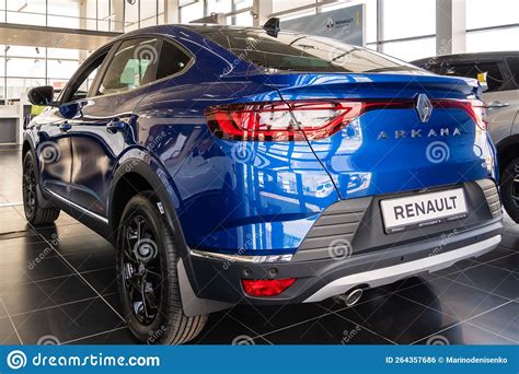 Close Up Of Left Side Of Blue SUV Renault Arkana Car Showroom In