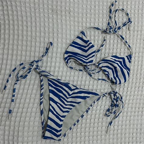 Triangl Swim Blue Zebra Print Triangle Top And Tie Depop