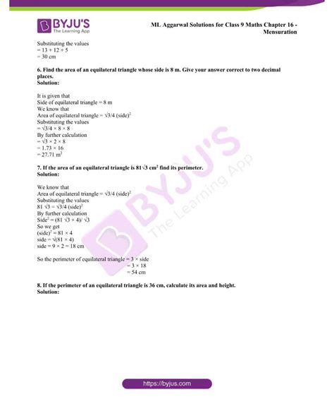 ML Aggarwal Solutions For Class 9 Maths Chapter 16 Mensuration Access PDF