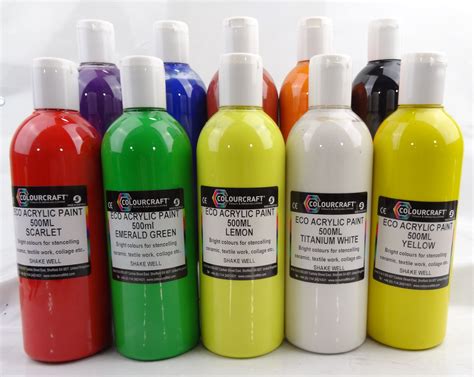 Eco Acrylic Paint Asstd Set 10 X 500ml Colourcraft Colours