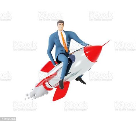로켓으로 비행하는 성공적인 사업가 시작 은행 투자 자문 돈 개념 만들기 3d 렌더링 그림 Launch Party에 대한 스톡
