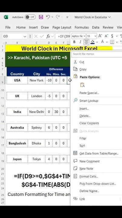 World Clock In Microsoft Excel Based On Karachi Pakistan Utc 5 Excel