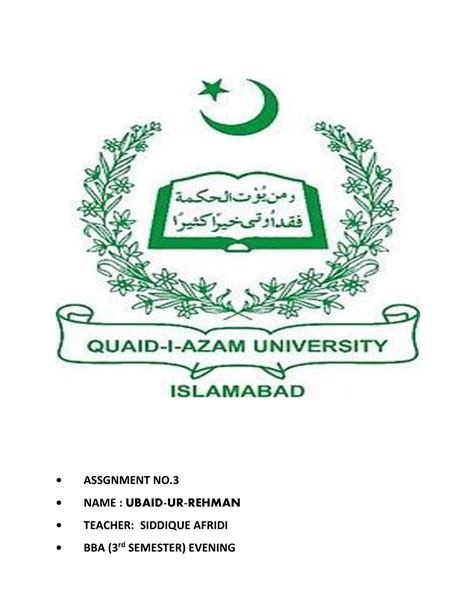 Ubaids Assignment 3 Jaasnvasjcv Assgnment No 3 Name Ubaid Ur