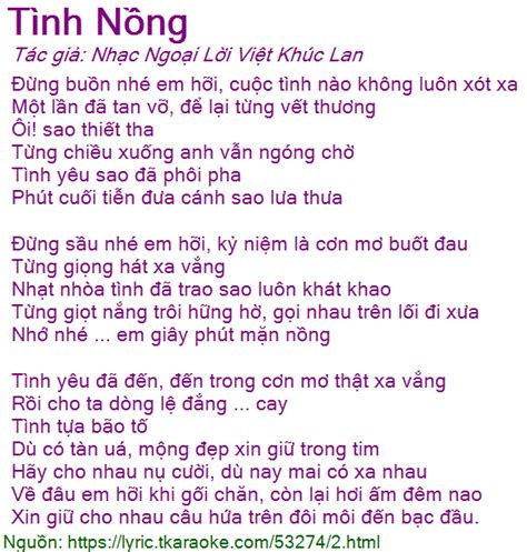 Loi Bai Hat Tinh Nong Nhac Ngoai Loi Viet Khuc Lan Co Nhac Nghe