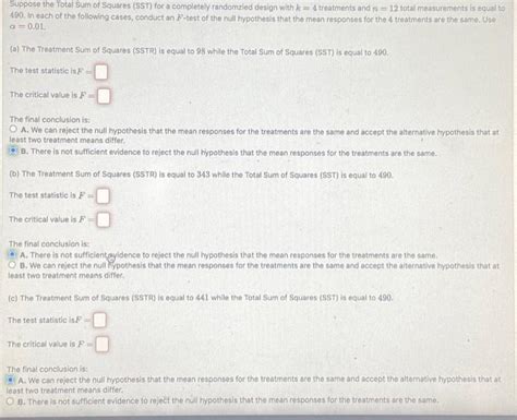 Solved Suppose The Total Sum Of Squares SST For A Chegg
