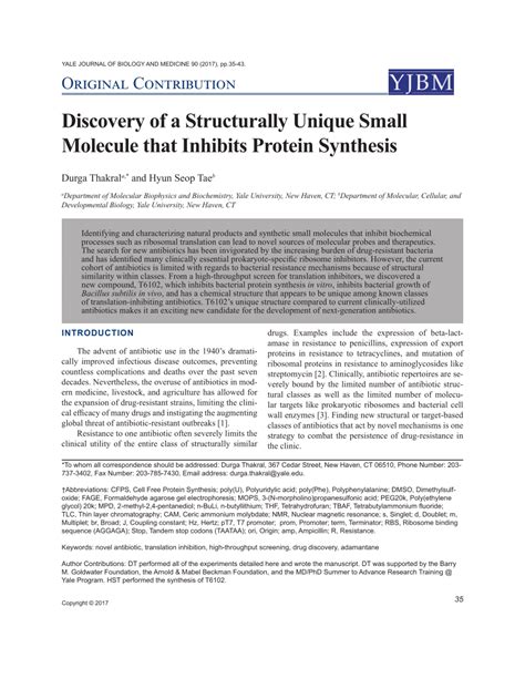 Pdf Discovery Of A Structurally Unique Small Molecule That Inhibits Protein Synthesis