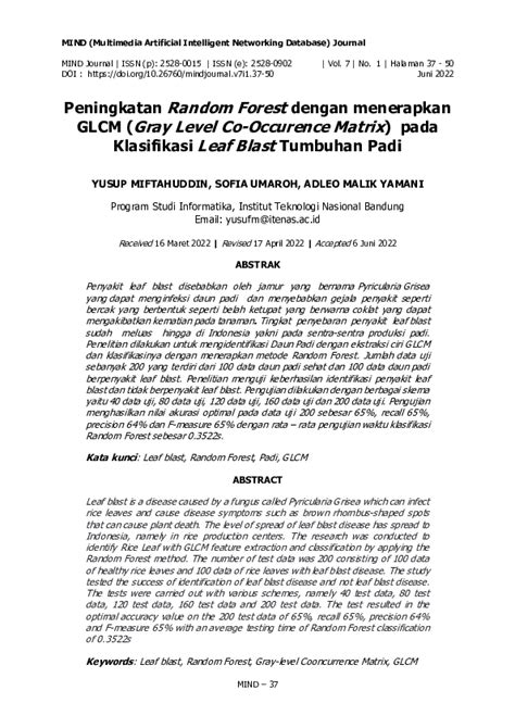 Pdf Peningkatan Random Forest Dengan Menerapkan Glcm Gray Level Co