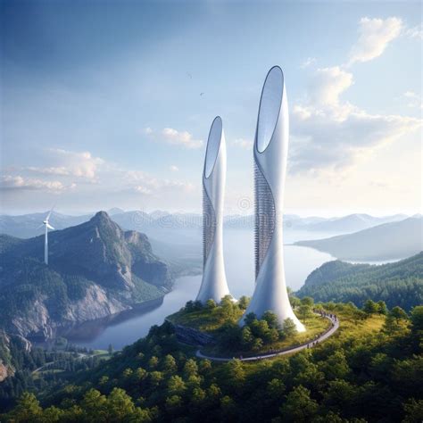 Futuristic Environmentally Friendly Power Plant Of The Future Stock Illustration Illustration