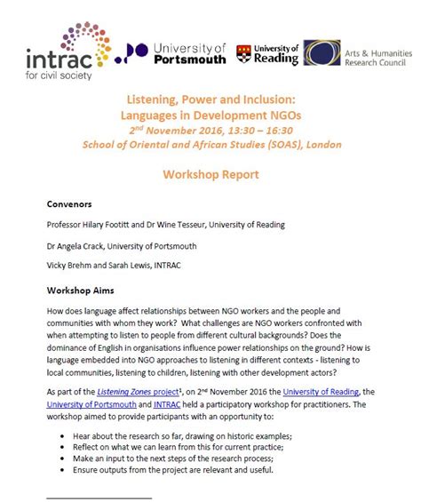 Listening Power And Inclusion Languages In Development Ngos Workshop Report Intrac
