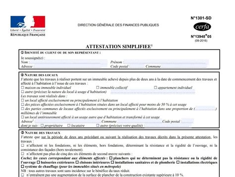 Attestation TVA taux réduit mode d emploi et exemple