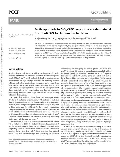 pdf facile approach to siox si c composite anode material from bulk