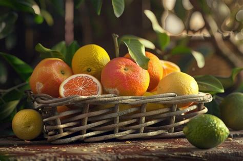 Premium Photo Refreshing Citrus Fruits In A Rustic Basket