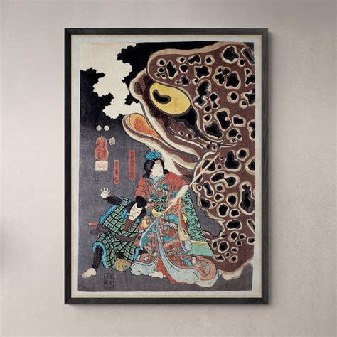toad and frog yokai jiraiya fighting orochimaru utagawa kuniyoshi s