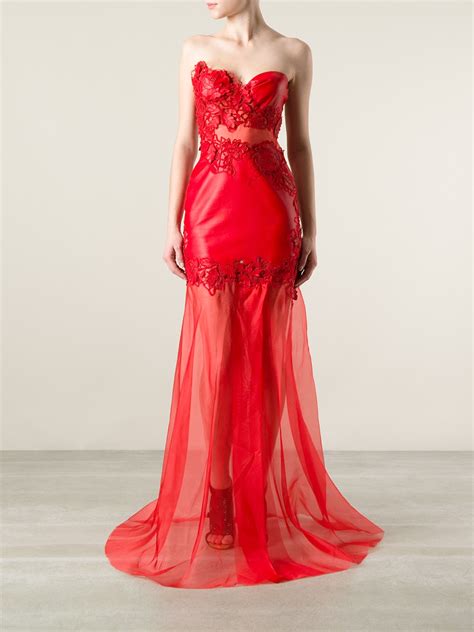 Lyst Ermanno Scervino Floral Lace Gown In Red