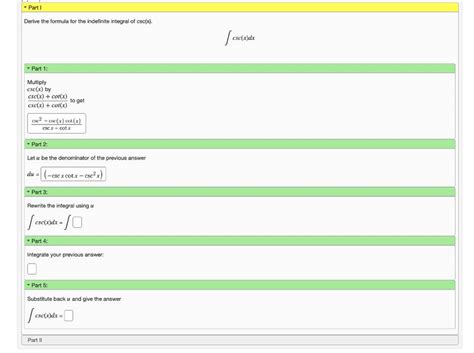 Solved Part 1 Derive The Formula For The Indefinite Integral Of