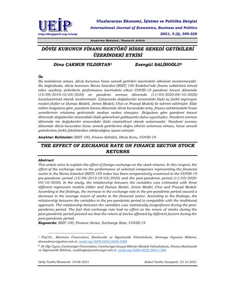Pdf DÖvİz Kurunun Fİnans SektÖrÜ Hİsse Senedİ Getİrİlerİ Üzerİndekİ Etkİsİ The Effect Of