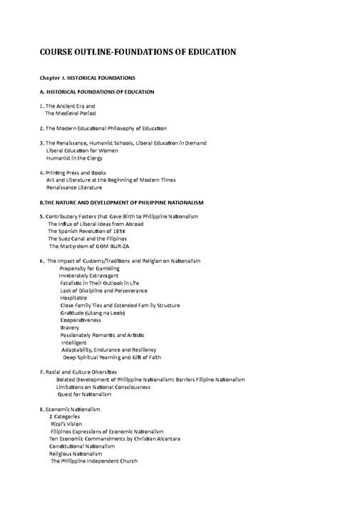 Course Outline Foundations Of Education Course Outline Foundations Of Education Chapter I