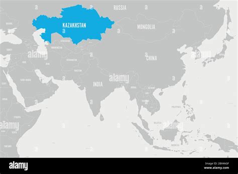 Kazakhstan Blue Marked In Political Map Of Southern Asia Vector