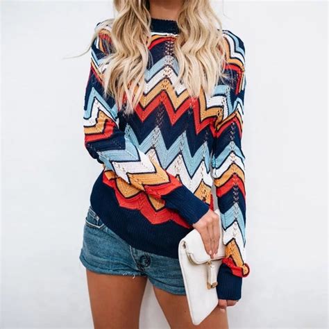 S The Widow Sweaters Hailey Bold Chevron Light Weight Sweater