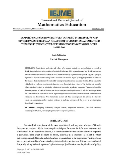 Pdf Exploring Connections Between Sampling Distributions And Statistical Inference An