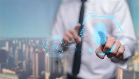 Businessman Scanning A Fingerprint Security System Concept Stock