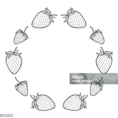 벡터 딸기 화 환 라인 아트 딸기 손으로 그린 식물 개요 그림과 둥근 프레임 색칠하기 책 배경 포장 로고 엽서 초대장에 대 한