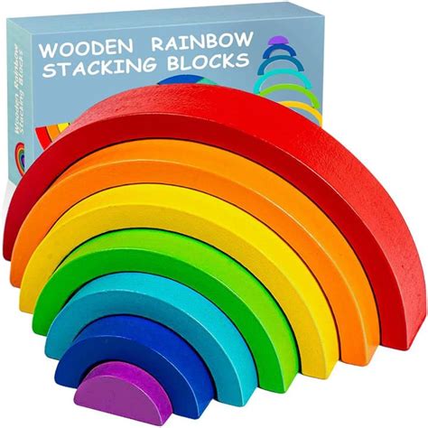7 Pieces Wooden Rainbow Stacking Toy Wood Stacker Game Colorful