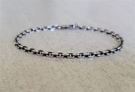 Sterling Silver Bracelet With Diamond Cut Oval Cable Links 4mm Wide