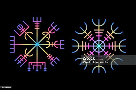 고대 룬 문자의 상징 바이킹 나침반 또는 나침반 베그비시르와 경외심의 투구 또는 공포의 투구 티셔츠 디자인 T 셔츠에 대한 스톡 벡터 아트 및 기타 이미지 Istock