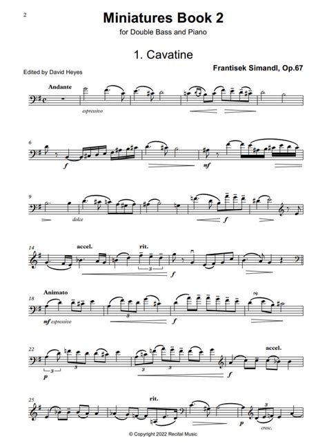Miniatures Book 2 For Double Bass And Piano Edited By David Heyes