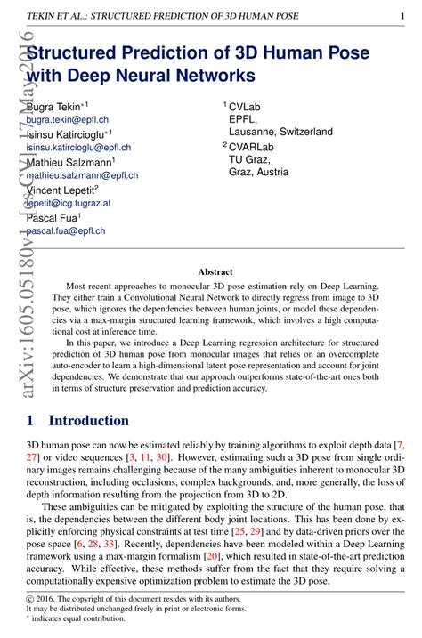 Pdf Structured Prediction Of 3d Human Pose With Deep Neural Networks
