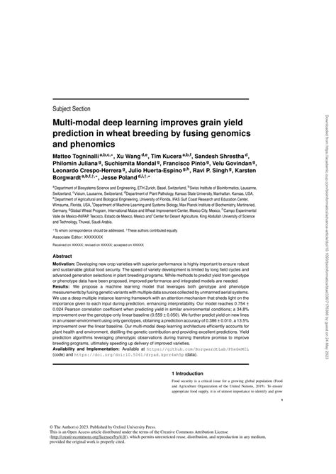 Pdf Multi Modal Deep Learning Improves Grain Yield Prediction In