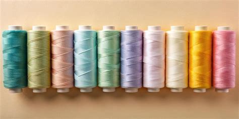 Assorted Sewing Threads In Pastel Colors On Beige Background Premium