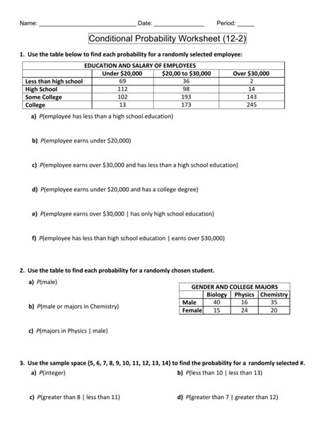 Conditional Probability And Independence Worksheet