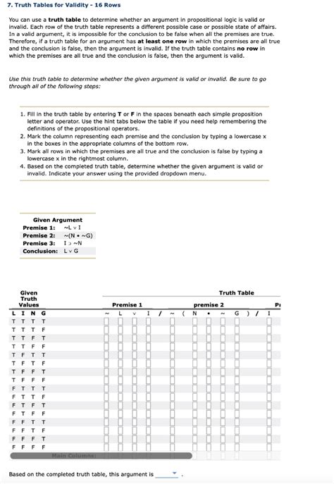 Truth Tables For Validity Rows You Can Use A Chegg Com