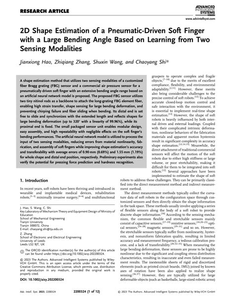Pdf 2d Shape Estimation Of A Pneumatic‐driven Soft Finger With A