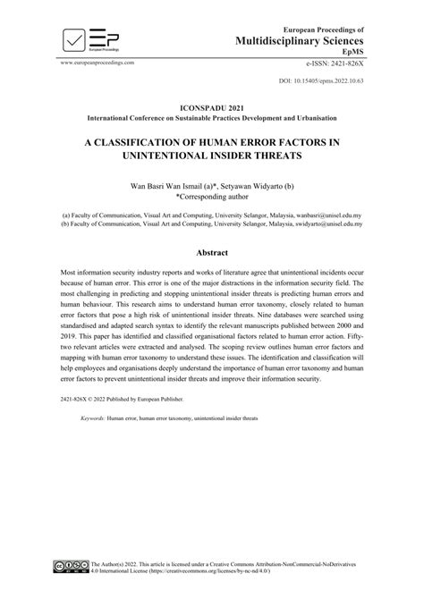 Pdf A Classification Of Human Error Factors In Unintentional Insider
